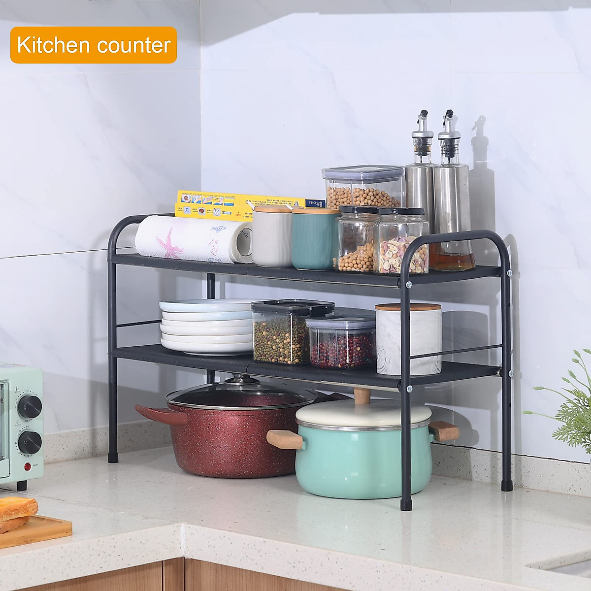 AJSWISH Under Sink Organizers and Storage, Expandable Kitchen Cabinet Shelf Organizer Rack with Removable Panels for Kitchen Bathroom Storage 2-Tier 8 Panels