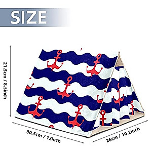 RATGDN Small Pet Hideout Blue Marine Anchors Nautical Hamster House Guinea Pig Playhouse for Dwarf Rabbits Hedgehogs Chinchillas