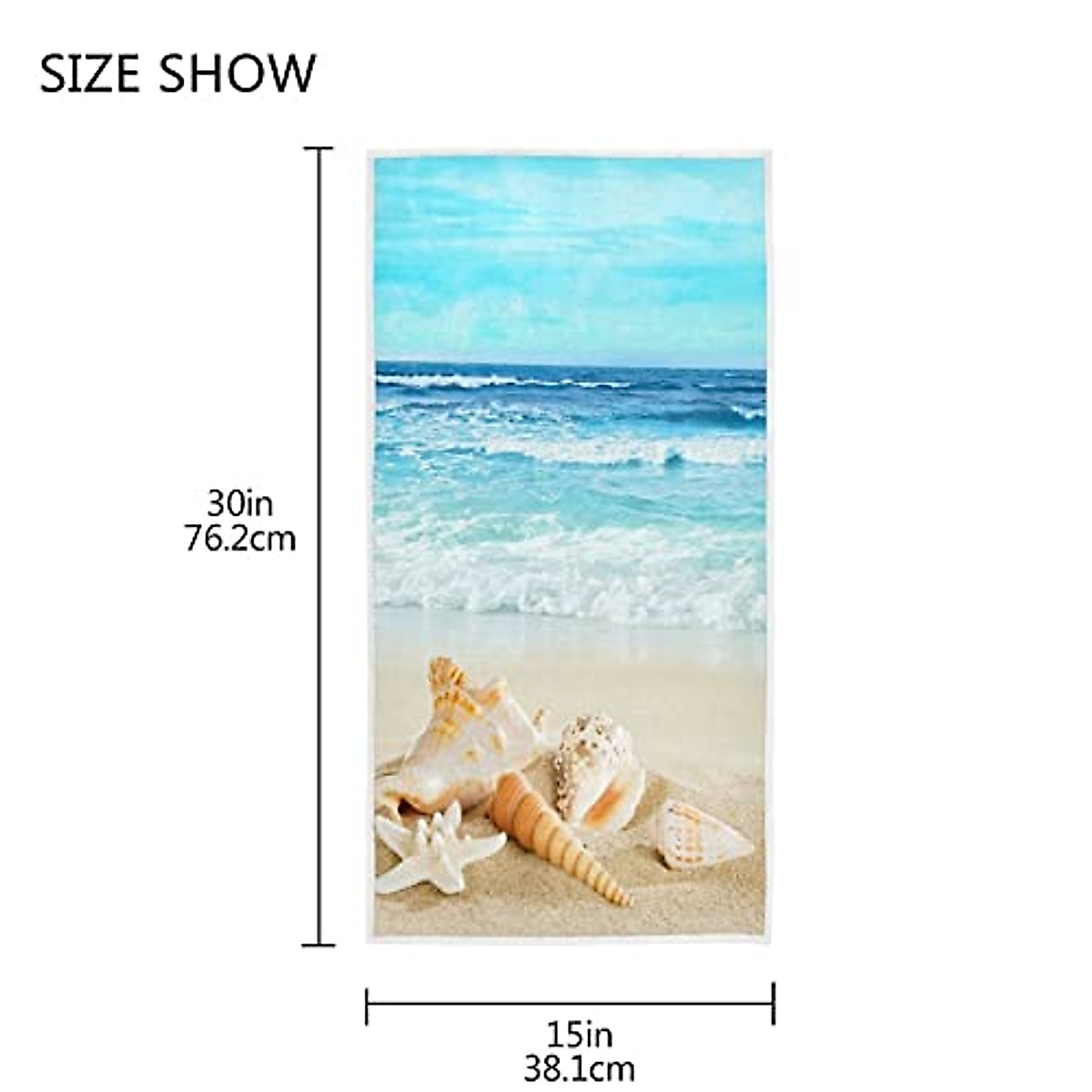 ZOEO Beach Hand Towel Summer Sea Shell Sandy Ocean Fingertip Face Towels Cotton Soft Absorbent Luxury Kitchen Dish Cloth Washcloths 30 x 15 Inch for Bathroom Guest Gym Hotel Spa Yoga Sport Home Decor