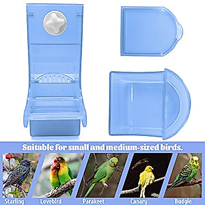 Hamiledyi Parrot Automatic Feeder No Mess Bird Feeder for Cage Parakeet Seed Food Container Plastic Lovebirds Cage Accessories for Small Conures Budgies Canary Finches(Blue)