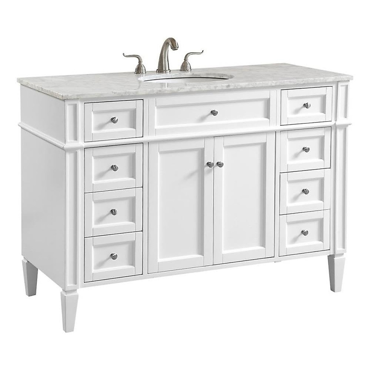 Elegant Kitchen and Bath 48 inch Single Bathroom Vanity Cabinet Set with White Marble Countertop - White
