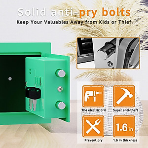 PATRON small safe box with key，mini safe for money，small coin safes for home with code，little jewelry lock box for kids，Wall or Cabinet Safe for personal items，0.236 Cubic Feet Green
