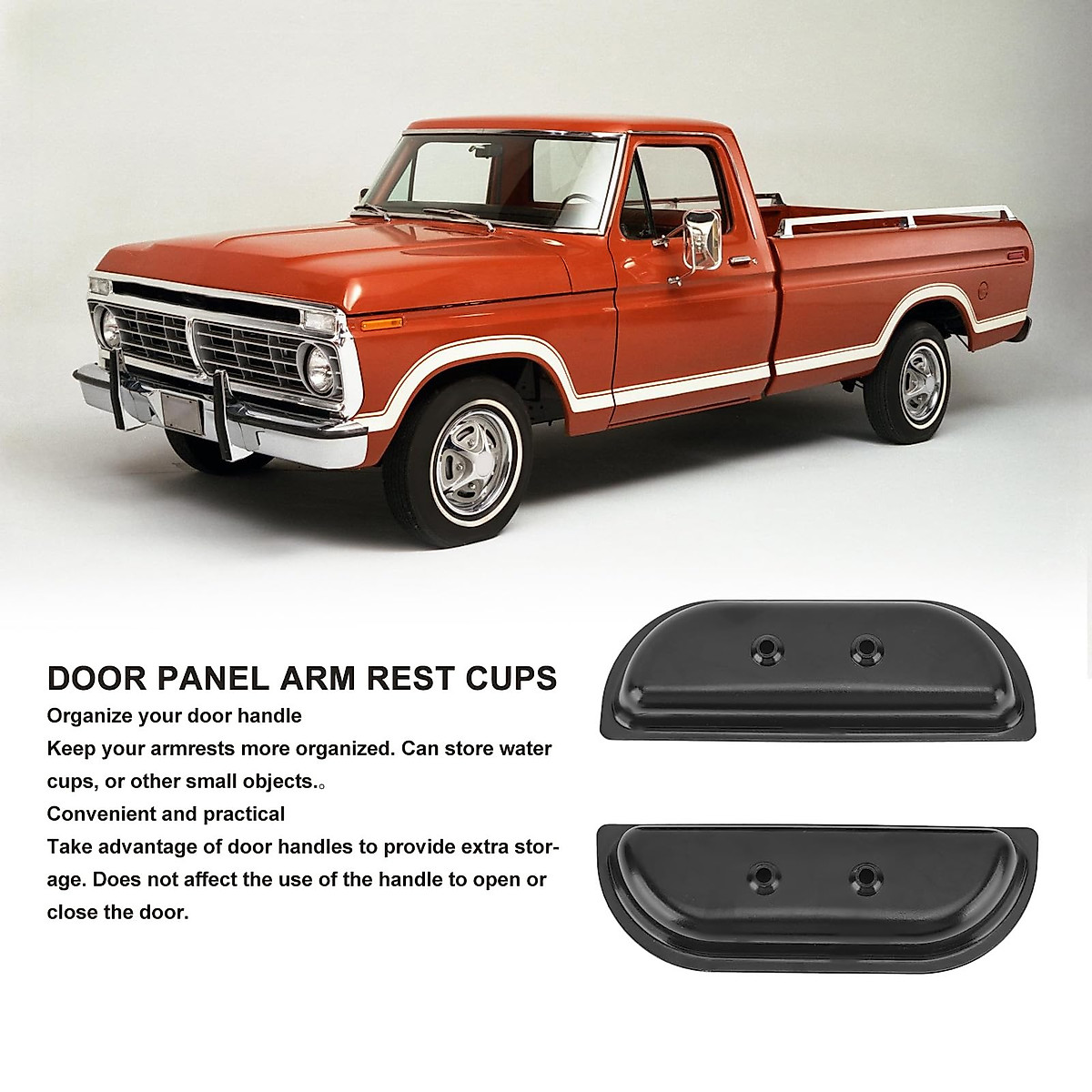 Inner Handle Armrest Container Bin, Door Panel Arm Rest Cups Metal Cup Holder Replacement for Truck F-100 1973-1979 Black