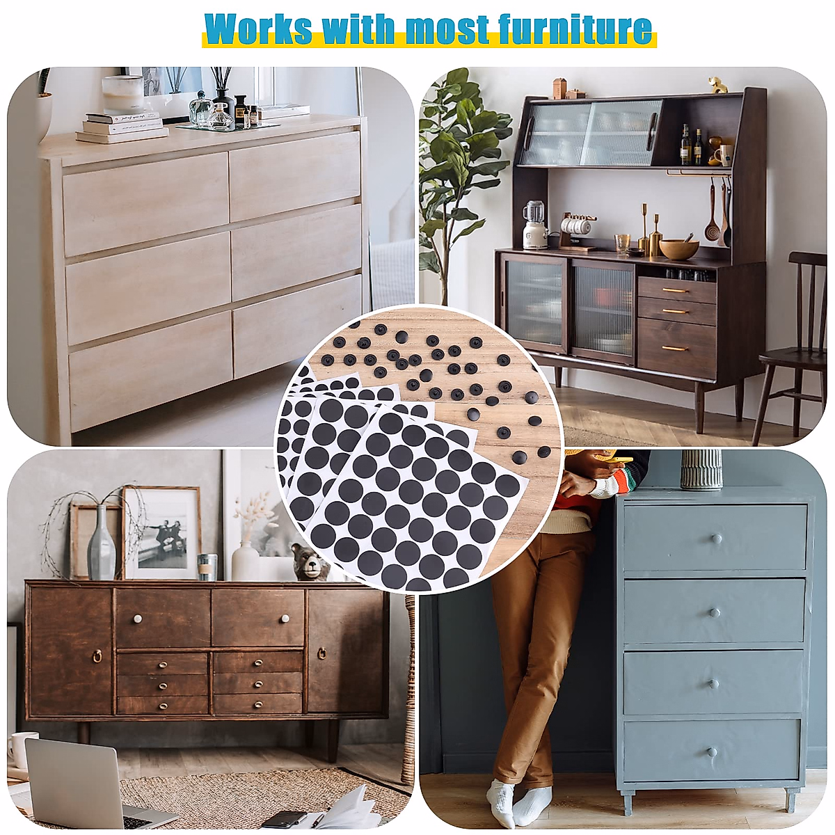 LUTER 580pcs Screw Cap Stickers and 120pcs Plastic Screw Cap Covers Screw Hole Caps and Self-Adhesive Screw Hole Stickers for Wood Screws Furniture Cabinet (Black)