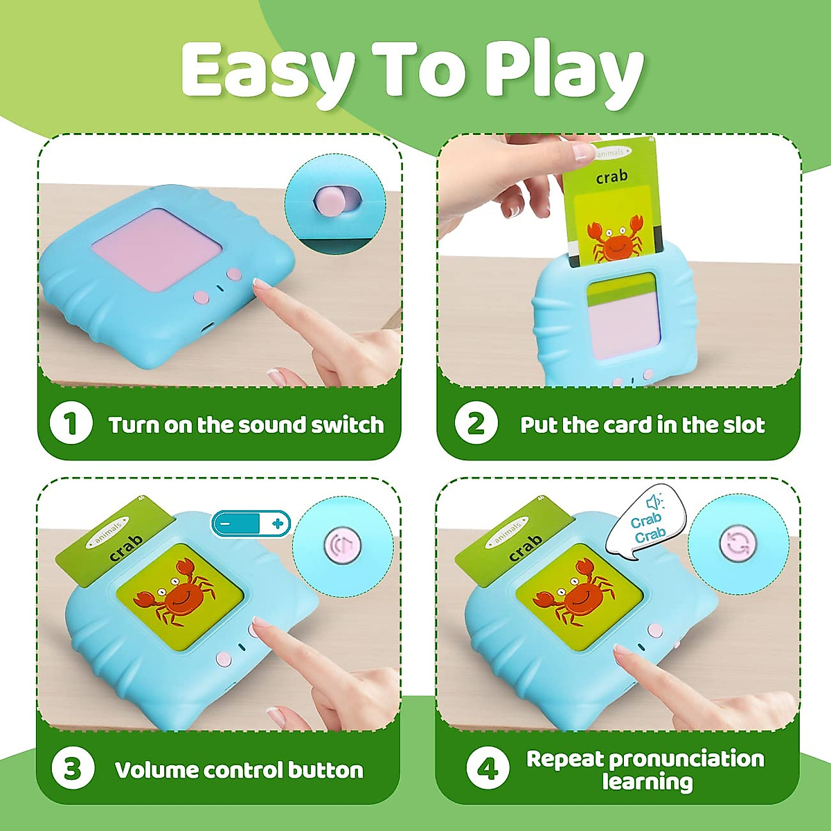 RAEQKS Learning Toys for Toddler Talking Flash Cards Educational Game for Kids 2 3 4 5 6 Years Audible Learning Resource with 224 Sight Words Preschool Montessori Toy Gift for Kindergarten Boys Girls