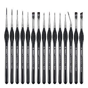 PANDAFLY Detail Paint Brushes Set, 15pcs Miniature Brushes for Fine Detailing & Art Painting - Acrylic, Oil, Watercolors & Paint by Number, Models, Face, Nail, Craft, Warhammer 40k