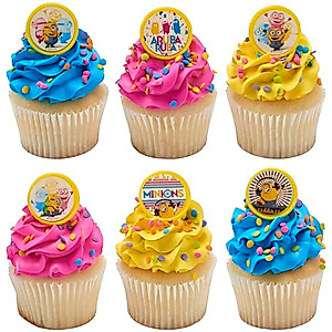 DecoPac Despicable Me™ Celebrations Cupcake Rings, 24 Minions Cupcake Decorations, 6 Minion Designs On Yellow Rings - 24 Pack