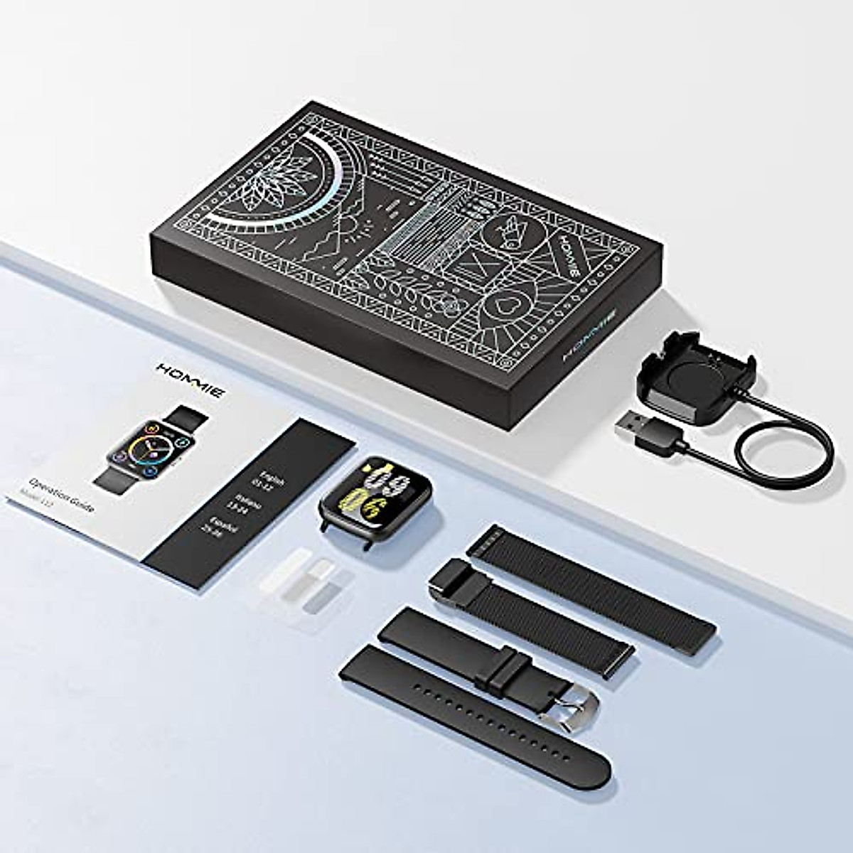 Hommie Smart Watches for Men, 1.69" HD Touch Screen Fitness Tracker IP68 Waterproof Smartwatch with Heart Rate Monitor, Blood Oxygen, Pedometer, Compatible with Android iPhone iOS