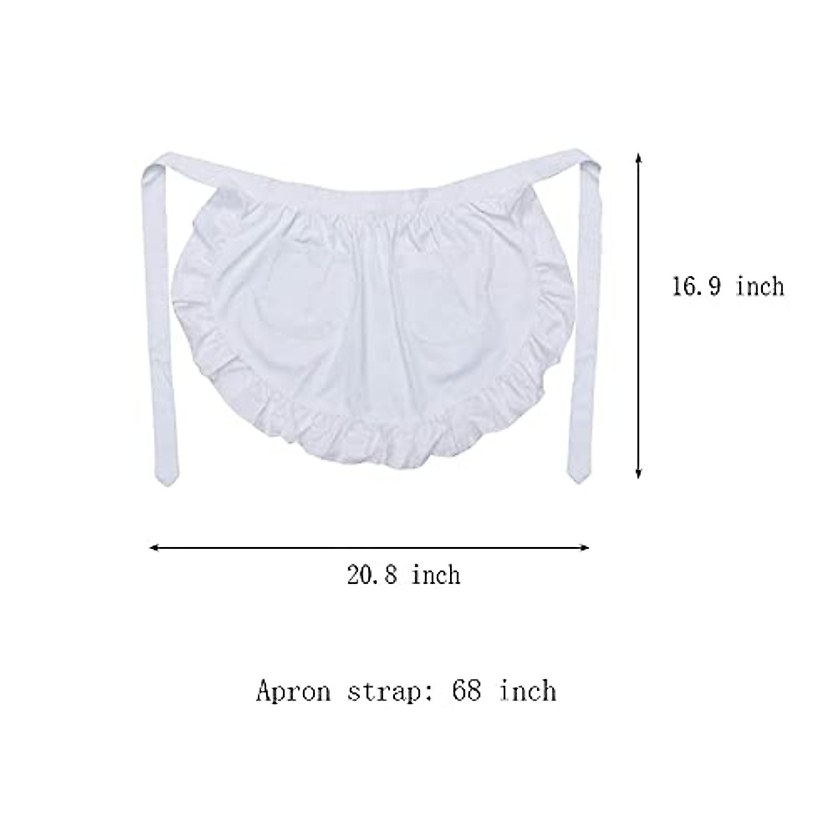 GIGGSKZE Women's Waist Apron with Two Pockets Half Apron Waitress Servant Costume Aprons for Kitchen Cooking Restaurant Coffee Shop (White)