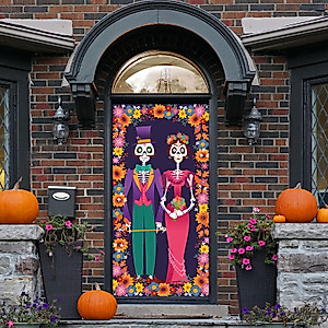 Day of The Dead Decorations Dia De Los Muertos Door Cover Mexican Altar De Muertos Sugar Skull Day of The Dead Decorations and Supplies for Home Party