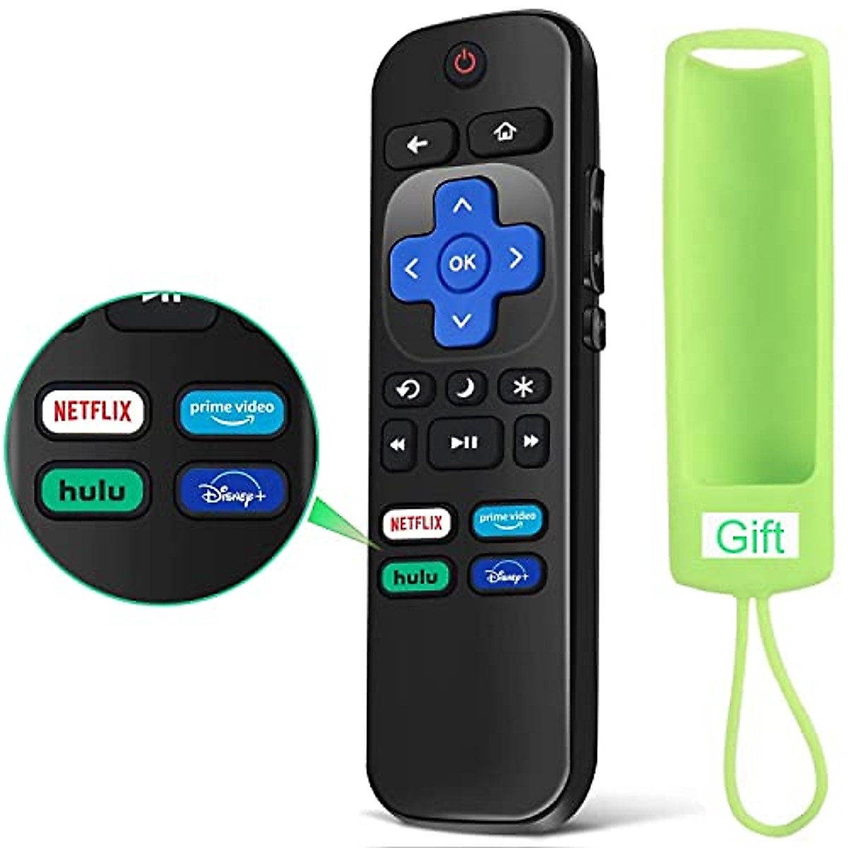 Universal TV Remote for All Roku TV with Luminous Protective Case,Replacement for TCL Roku/for Hisense Roku/for Sharp Roku TV,TV Remote with Netflix Disney+/Hulu/Prime Video