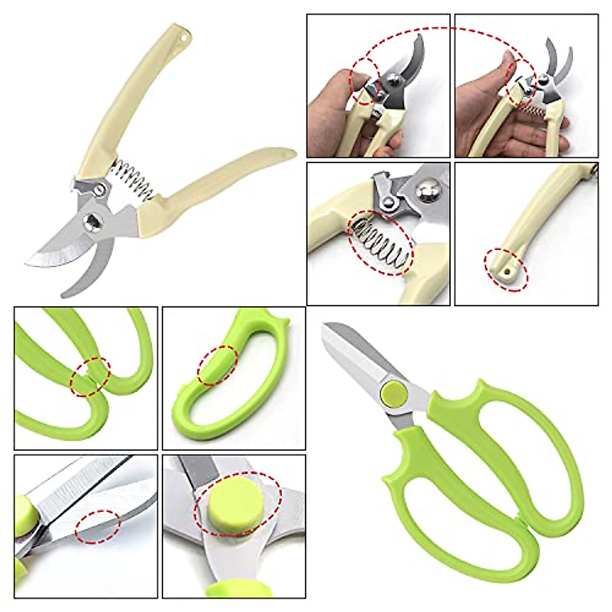 Sunnyac Garden Pruning Shears Scissors, 2 Pack Gardening Tools Hand Pruners, Floral Secateurs, Tree Trimmer, Clippers for Cutting Flowers and Plants, Trimming Branches, Bonsai, Fruits Picking (Color1)