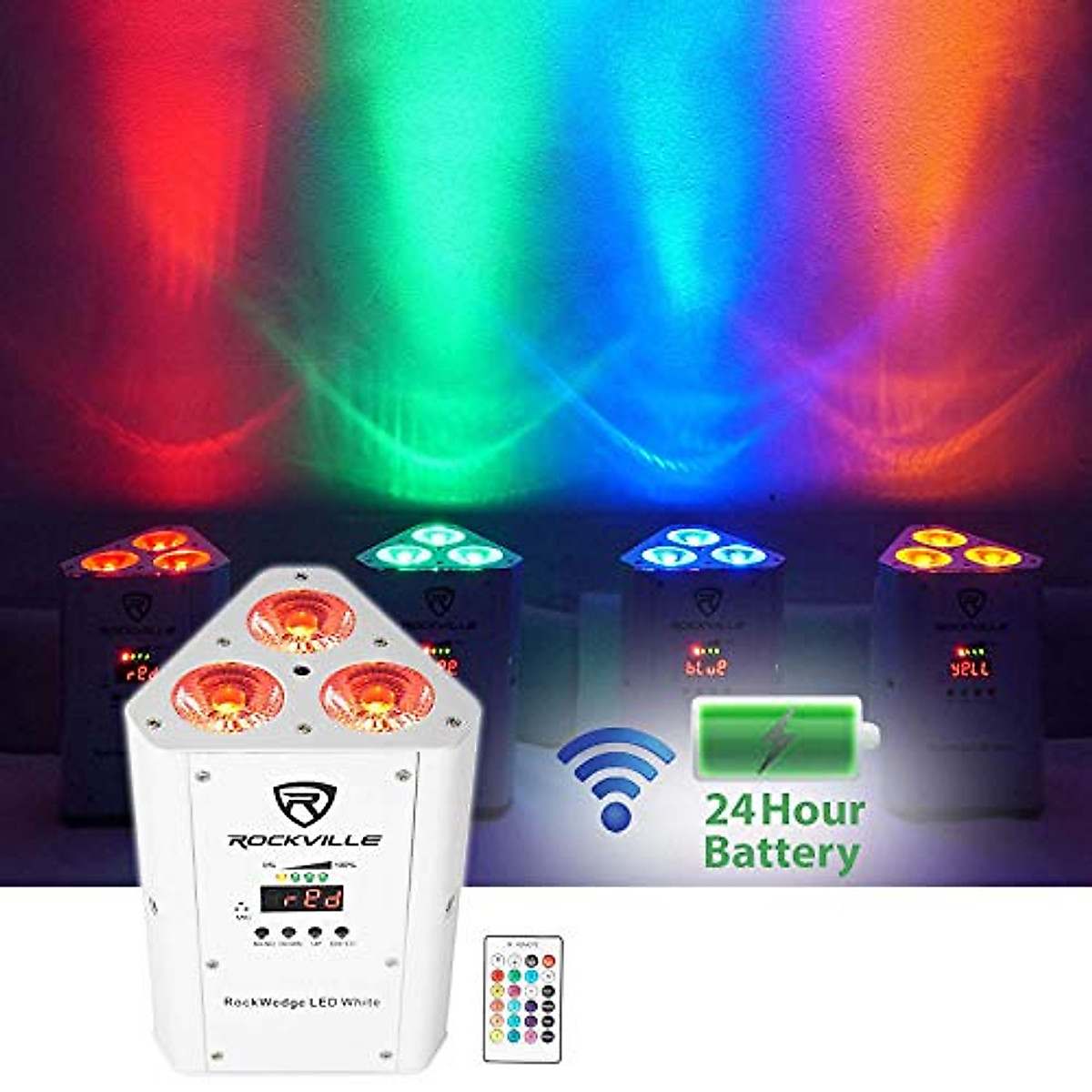6 Rockville RockWedge LED RGBWA+UV Rechargeable Wireless DMX White Par Up-Lights