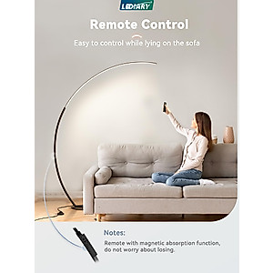 LEDIARY Arc Floor Lamp, 65" Modern Floor Lamp with Remote Control, Dimmable Standing Lamp, Black LED Reading Lamp for Living Room Bedroom Office Home, Stepless Color Temperature