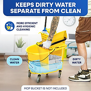 Dirty Water Bucket for 35-QT Commercial Yellow Mop Bucket and Side Press Wringer, Yellow