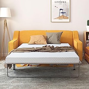 Dyonery 4.5 Inch Memory Foam Sofa Bed Mattress Replacement with Fiberglass-Free Fabric and Washable Cover for Sleeper Sofa and Couch Beds, Full Size, White (Sofa Not Included) 