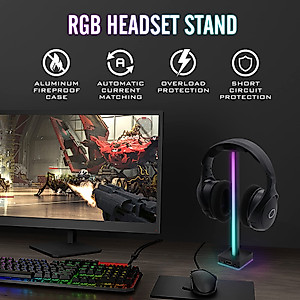EZDIY-FAB USB LED Light Bar Headphones Stand, Desktop Atmosphere RGB Backlight,50 Built-in Color Modes, Headphone Holder for Gamers Gaming PC PS5 Accessories Desk- Black- 1 Pack