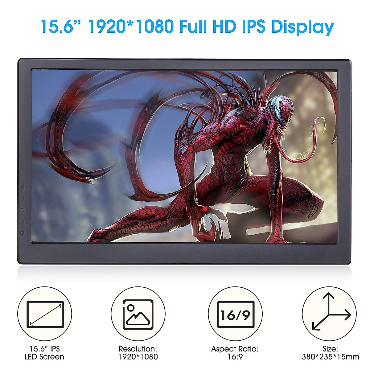 KALESMART Portable Gaming Monitor 15.6 Inch Full HD PC Monitor with Double HDMI 1920x1080 IPS Display with Audio Output for Raspberry Pi PS4 WiiU Xbox One S Windows 7 8 10