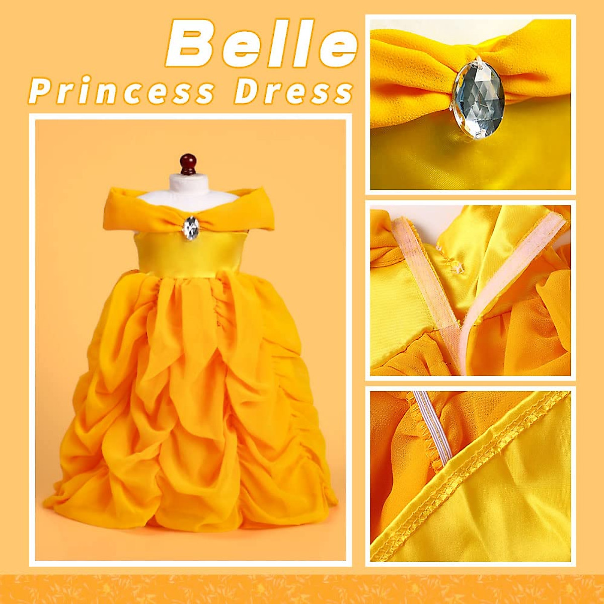 18-Inch Doll Clothes Princess Dress 5 Pc Pincess Dress Set Includes Cinderella, Belle, Snow White, Rapunzel and Aurora Fits 18" Dolls