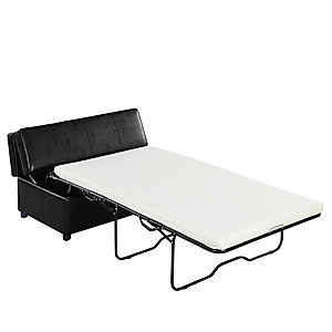 LUMISOL Leather Folding Ottoman Sleeper Bed with Mattress, Convertible Sleeper Sofa Chair Bed, Dual Use Guest Bed Lounge Bed for Living Room, Office, Twin Size