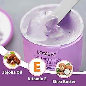 Lavender Lilac Body Butter - Shea Cream with Jojoba Oil & Vitamin E - Hydrating Natural Moisturizer for Hands - 5.74 Fl Oz