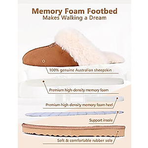 FUZZYFOAMS Genuine Australian Sheepskin Women Slippers Memory Foam Shearling Slipper Water Resistant Warm and Fluffy Indoor Outdoor House Shoes U822YMBT901.SY-Dark Chesnut-39