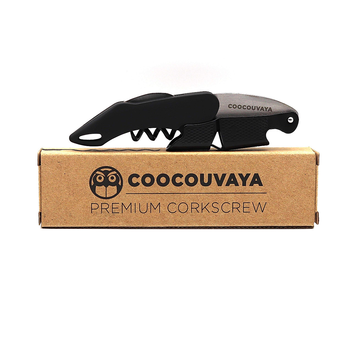 Coocouvaya Wise Products Premium Professional Corkscrew Wine Bottle Opener Black Edition for Wine Lovers, Sommeliers, Waiters and Bartenders Eco friendly pouch and packaging.(1 PACK)