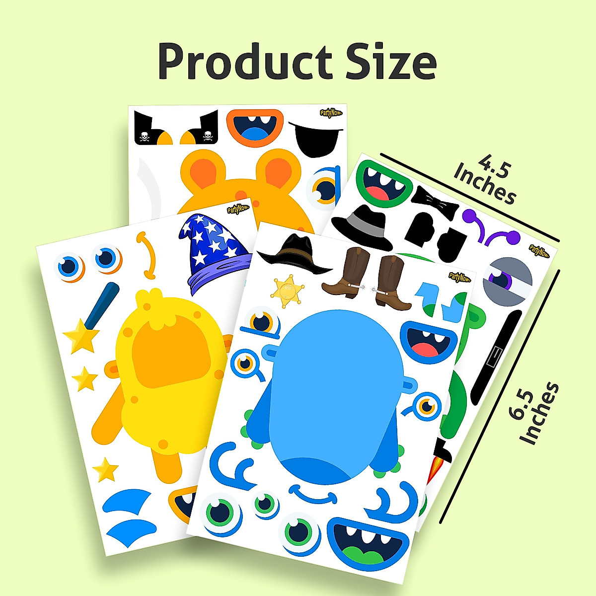 PartyNow Monster Stickers | 24-Pack Make Your Own Stickers | Monster Face Stickers for Kids | Fun DIY Set Stickers Sheets with Changeable Monster Faces | Cute Party Favors for Kids