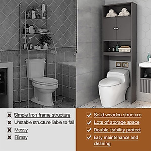 ME2 Bathroom Over The Toilet Storage, 77'' Taller Bathroom Organizer Shelf Space-Saving Collect Cabinet with Shelves and Double Doors, Grey