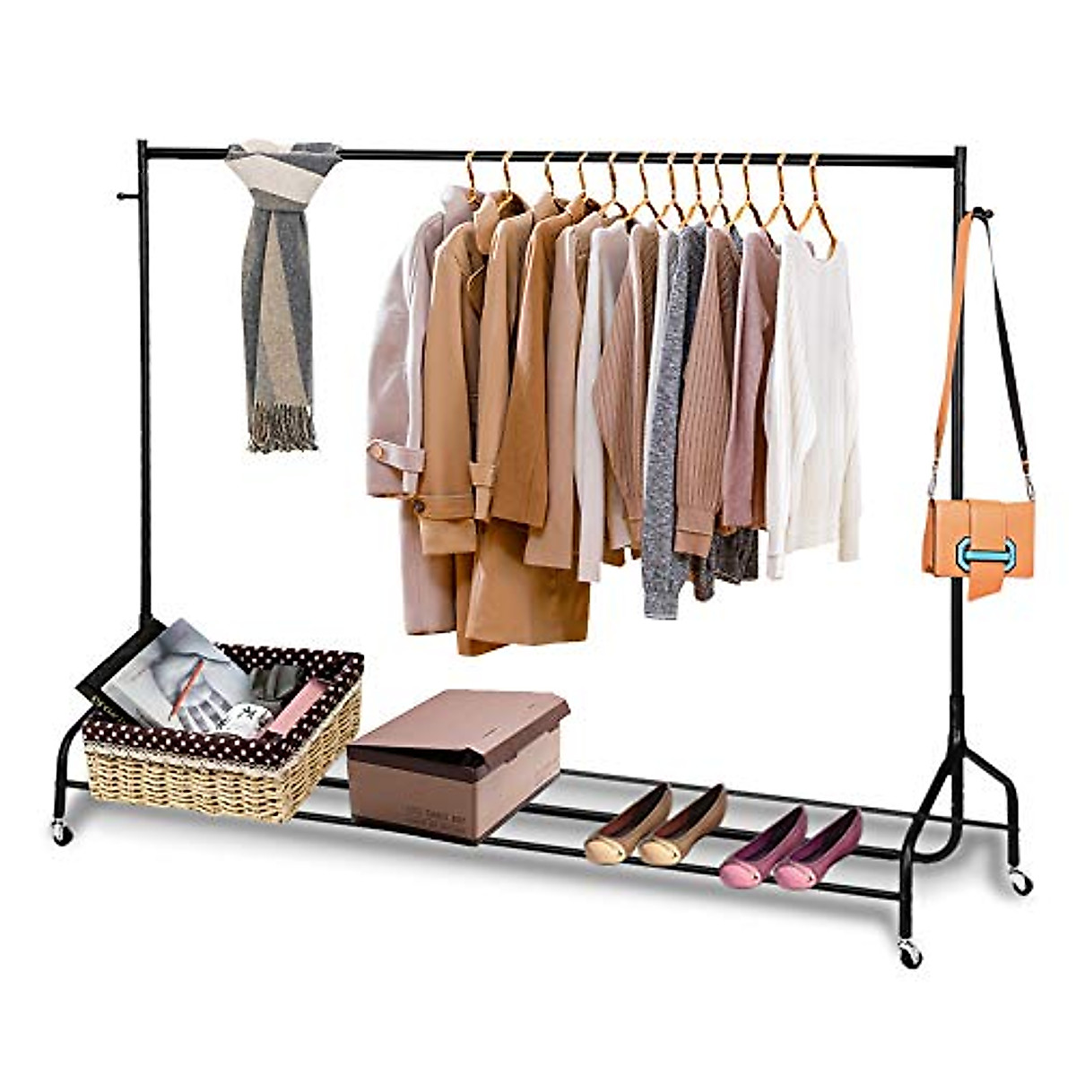 Ejoyous Clothes Garment Rack, Rolling Clothing Hanging Rack Commercial Grade Steel Clothes Rail Display Stand Storage Organizer on Wheel with Bottom Shelf for Home Living Room Bedroom