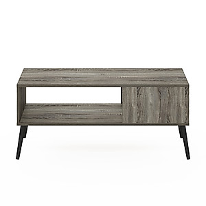 Furinno Claude Mid Century Style Coffee Table with Wood Legs, French Oak Grey Large Non-Lift Top