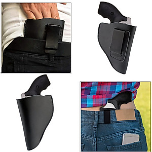 CyberDyer Ultimate IWB Holster Leather Right Hand Pistol Holster for Belts Fits Most Part J Frame 38 Special Revolver Ruger LCR Smith and Wesson Bodyguard Taurus (Black)