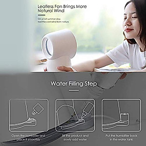 3 in 1 Bladeless Mini Desktop Fan with Cooling Humidifier and LED NightLight f