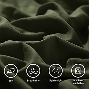 ETDIFFE Dark Olive Green Duvet Cover Queen Size, 3 Piece Boho Bohemian Farmhouse Pom Microfiber Bedding Comforter Cover Set, Soft and Lightweight Quilt Cover (90x90)