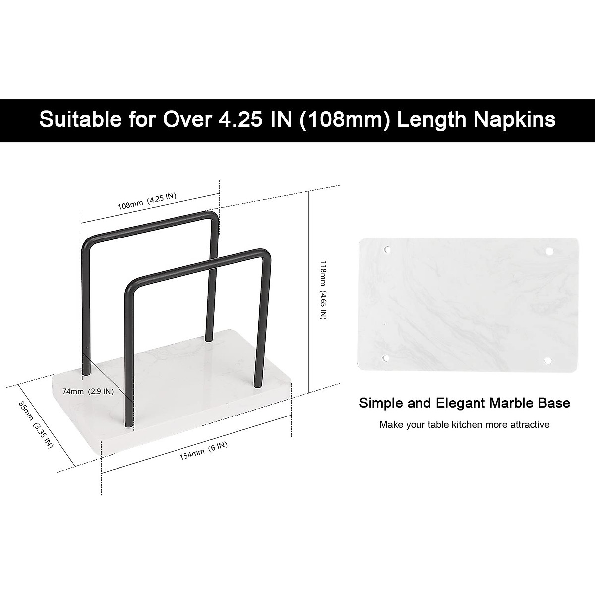 Livabber Napkin Holder, Metal Napkin Holder Modern Freestanding Tissue Paper Dispenser for Table Kitchen Countertop (Marble Base, Black)