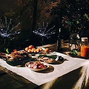 Rockabyee 2 Pack 120 Led Solar Firework Lights, 8 Modes Starburst Stake Lights, Outdoor Solar Garden Lights for Wedding Party Festival (Cool White)