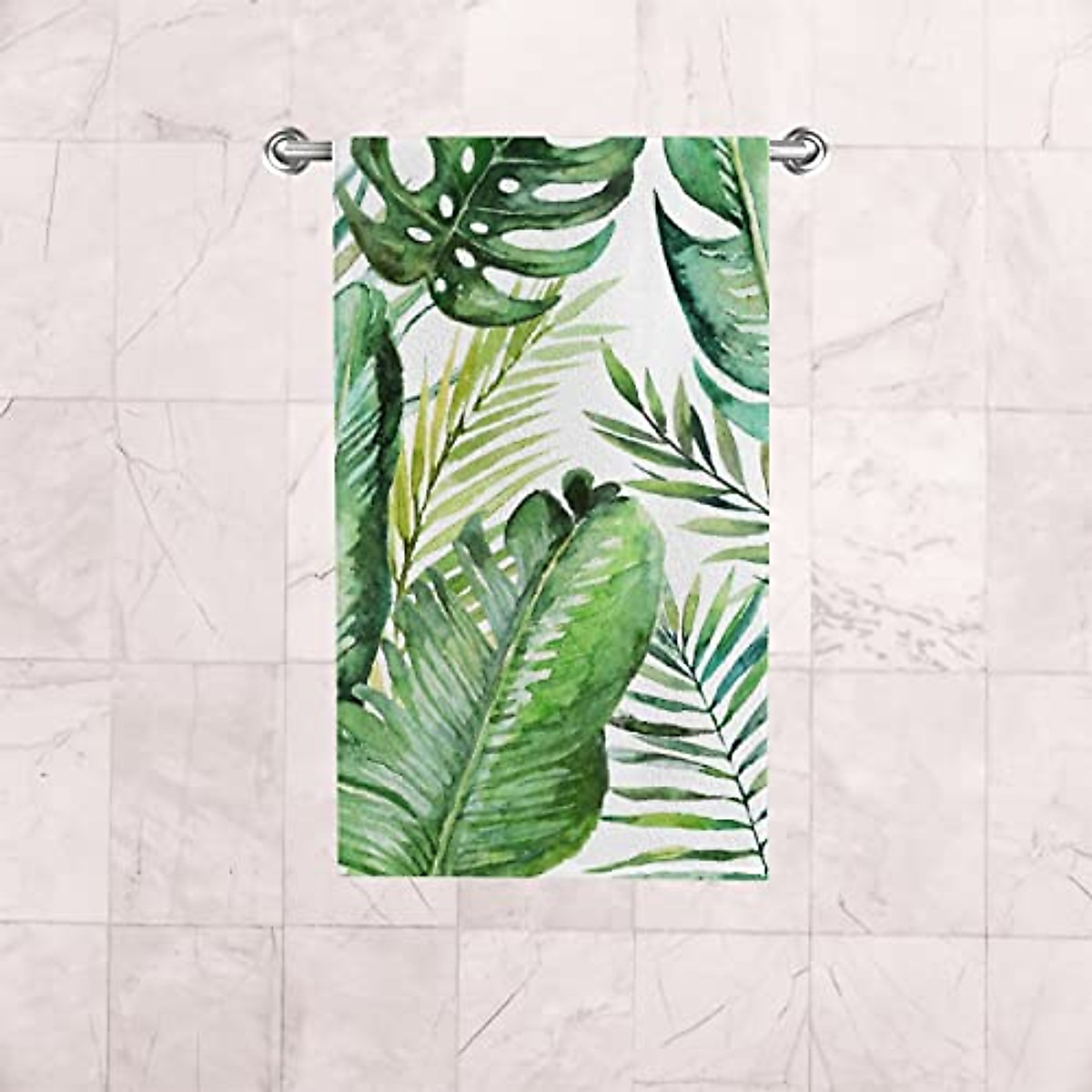 TOPCARPENTER Palm Leaf Tropical Hand Towels for Bathroom Palm Leaf Beach Towel Set of 2 Green Tropical Palm & Fern Leaves Bathroom Kitchen Decor Soft Quick Dry Super Absorbent 30 X 15 inch