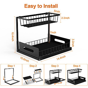 Under Sink Organizer, DIFEN 2-Tier Sliding Cabinet Basket Organizer for Under Sink Storage in Bathroom and Kitchen - Black