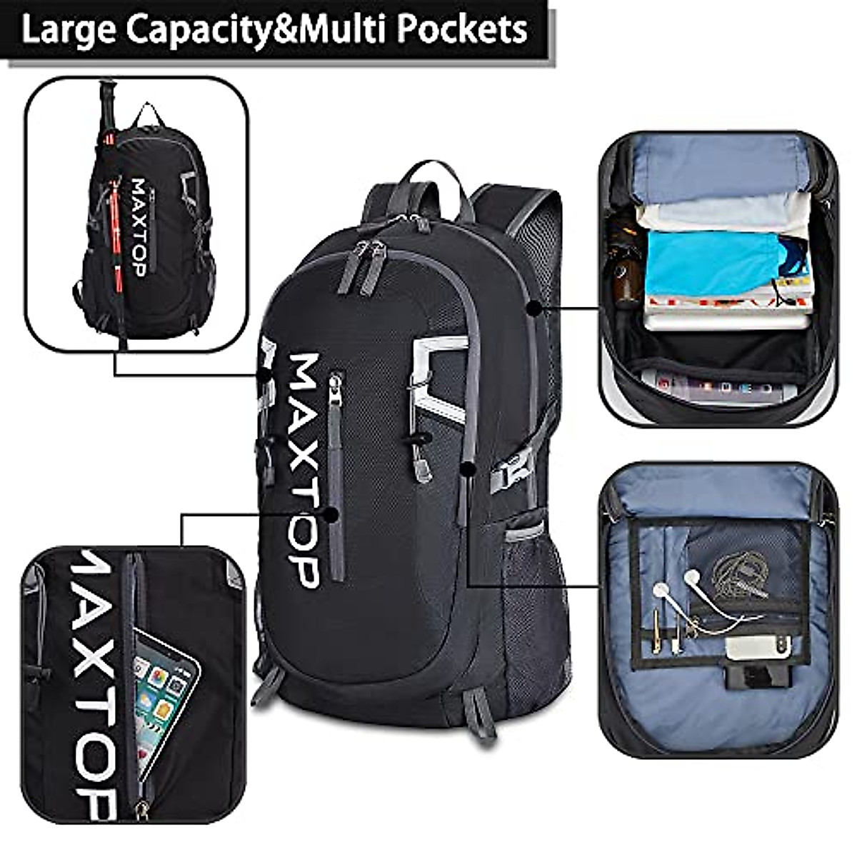 MAXTOP Hiking Backpack 40/50L Lightweight Packable for Traveling Camping Water Resistant Foldable Outdoor Travel Daypack