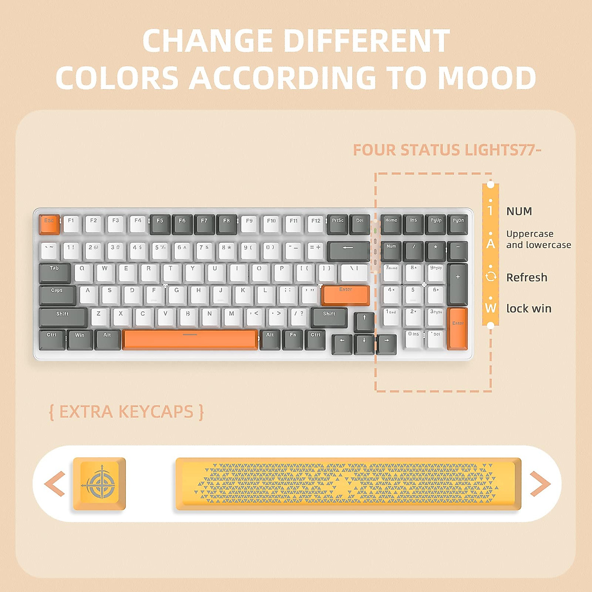 ZIYOU LANG K3 Mechanical Gaming Keyboard with Cloud Wrist Rest, 98Key Rainbow LED Backlit Red Switch Keyboard, Coiled USB to Type C Cable with Detachable Metal Aviator Keyboard for Windows/Mac