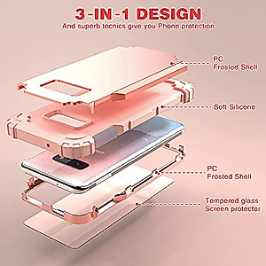 IDweel Galaxy S10E Case with Tempered Glass Screen Protector, Galaxy S10E, Hybrid 3 in 1 Shockproof Heavy Duty Protection Hard PC Cover Soft Silicone Rugged Bumper Full Body Cover, Rose Gold
