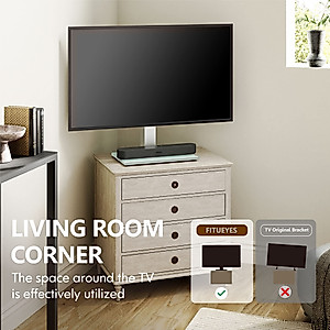 FITUEYES Universal TV Stand White for 27-55 Inch TV - Table Top TV Stand Mount with Glass Base, Pedestal TV Mount Stand for Bedroom, Living Room, Height Adjustable, Holds 88lbs