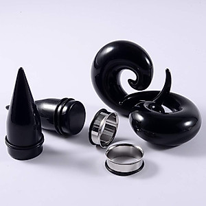 CHUANCI 3Pairs Acrylic Black Ear Taper Ear Spiral Expander Ear Plugs Surgical Steel Ear Tunnel Gauges Ear Stretcher Piercing Body Jewelry (3 Pairs Mix Style,1/2''(12mm))
