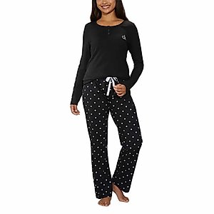 Calvin Klein Womens 2 Piece Fleece Pajama Set Black