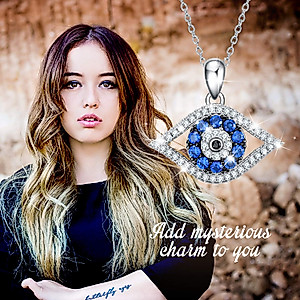 PEIMKO Evil Eye Pendant Necklace 925 Sterling Silver Greek Protection Jewelry Lucky Necklace for Women(white gold)