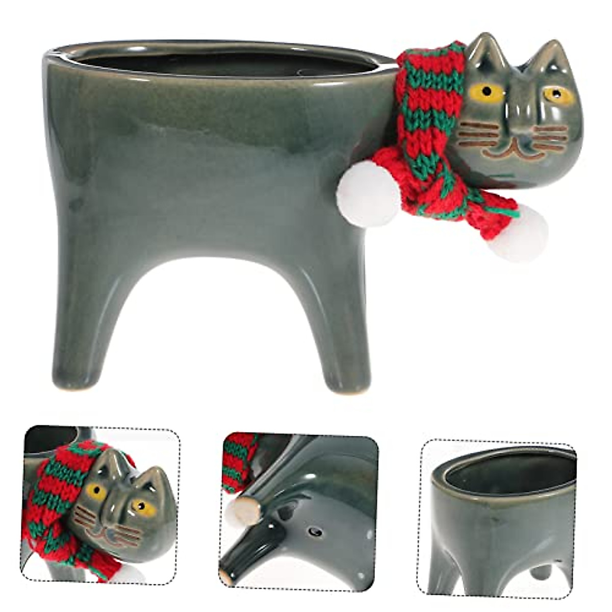 YARNOW with Other for Creative Porcelain Small Cactus Balcony Figures Garden Figurine Green Office Vase Collective Bonsai Planter Center Decorative Holder Shaped Kitten Supplies Cat Gift