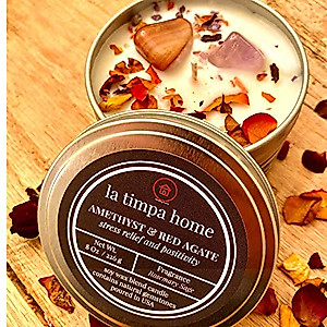 Intention Candle, Stress Relief and Positivity, Gemstones - Soy Candles for Prosperity, Ritual and Meditation. Explore now!