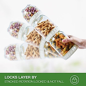 Hoa Kinh Glass Food Storage Jars with Lids, 20oz 6Pack Leak Proof Small Stackable Glass Jars Kitchen Canisters for Overnight Oats, Cereal, Clear Empty Glass Jars with Lids for Kitchen(White 6Pack)