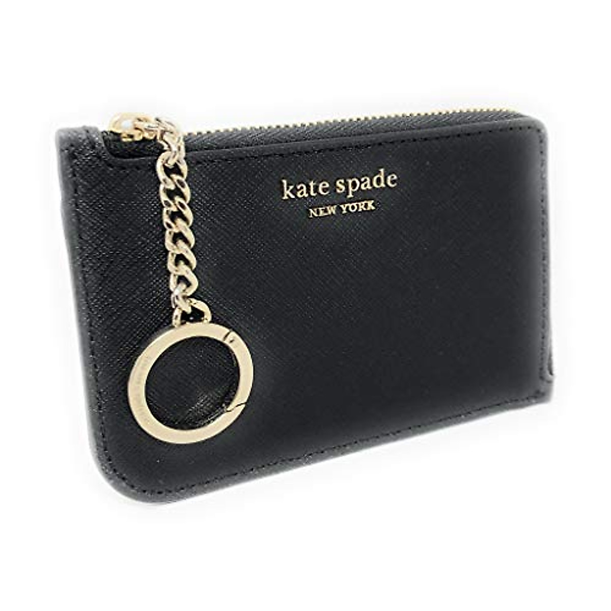 Kate Spade New York Medium L-Zip Leather Card Holder Keychain Black