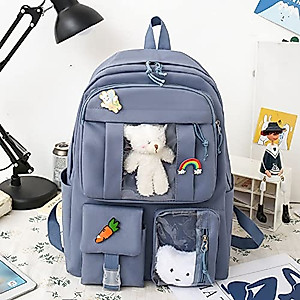 YGYCF Kawaii Backpack 5Pcs Set for Student with Cute Bear Accessories - School Bags for Teen Girls Back to School Supplies Essentials Aesthetic Bookbag, A Blue